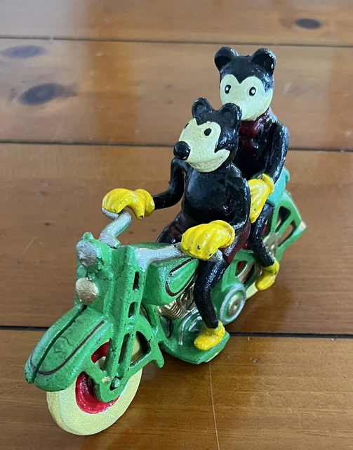 CAST IRON MICKEY & Minnie Mouse On Motorcycle Bike ~ Mascot Figure ...
