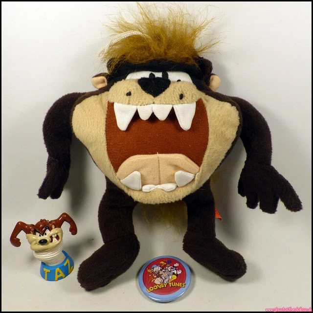 LOONEY TOONS VINTAGE TAZ Topper PLUSH Tasmanian Devil + 45mm BADGE ...