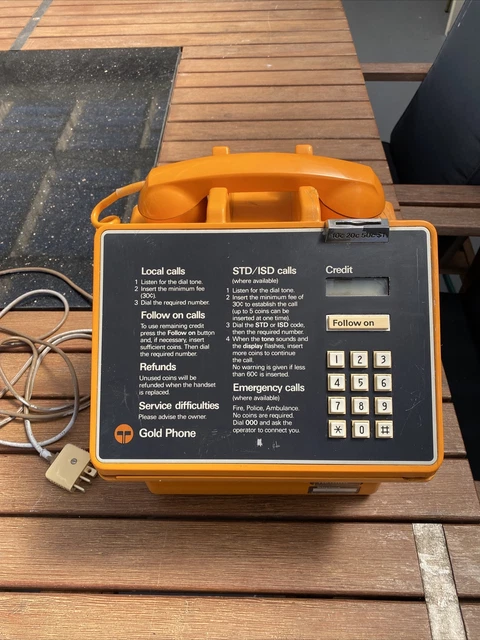 VINTAGE TELSTRA / TELECOM ORANGE/GOLD PAY PHONE EARLY 80s COIN PHONE ...