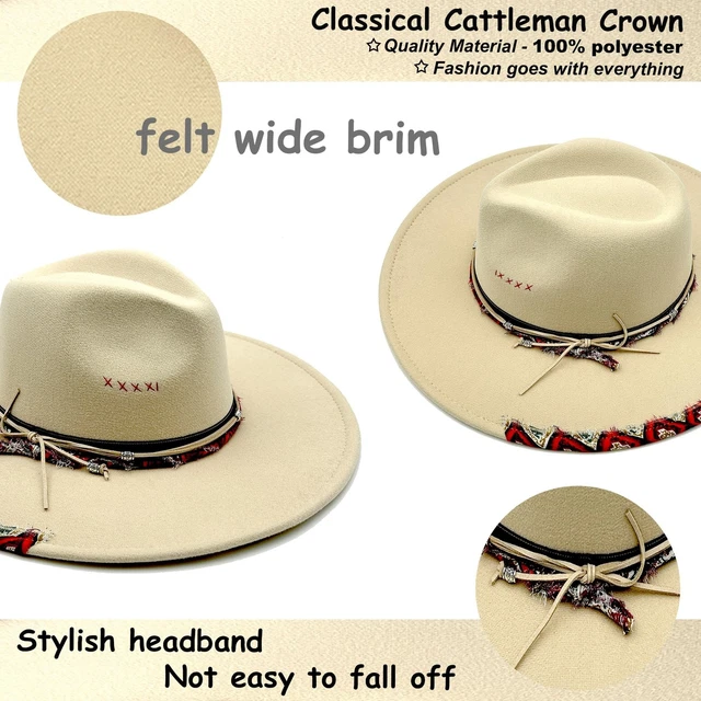 BIG WIDE BRIM Fedora Hat for Women Man Felt Panama Hat with Band ...