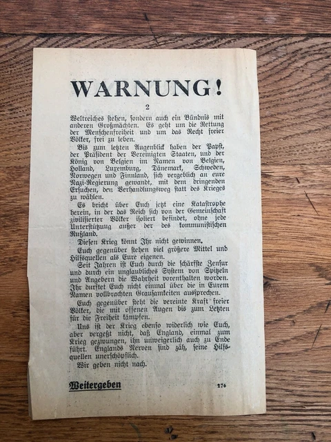 WW2 LEAFLET IN german ! warning to the germans to leave the polish ...