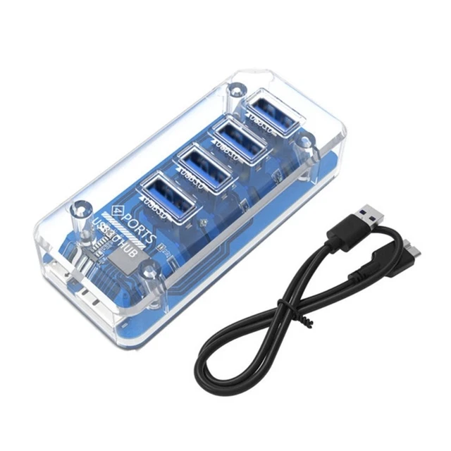 USB3.0 SPLITTER 4-PORT USB Hub Transparent One to Four Computer ...