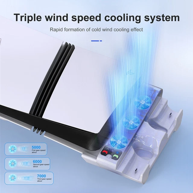 COMPACT HORIZONTAL COOLING Stand for PS5 Pro Slim with Fan and Charger ...