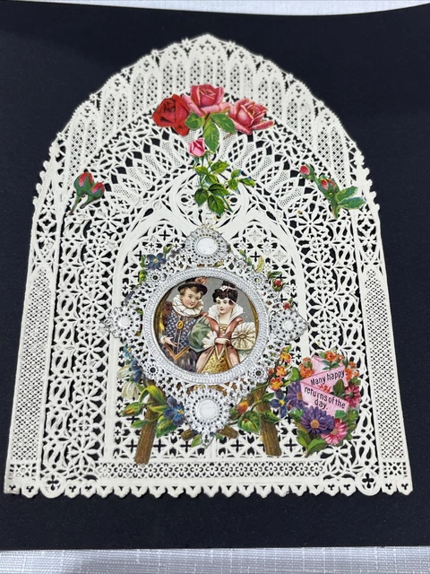 VICTORIAN DIE CUT paper lace floral paper lace Birthday card EUR 23,43 ...