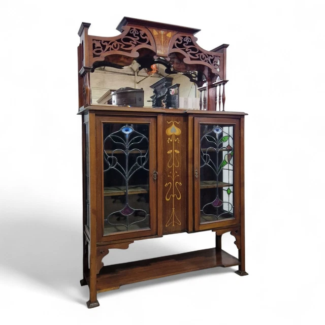 ANTIQUE MAHOGANY DISPLAY Cabinet – Arts & Crafts / Art Nouveau – Mirror ...