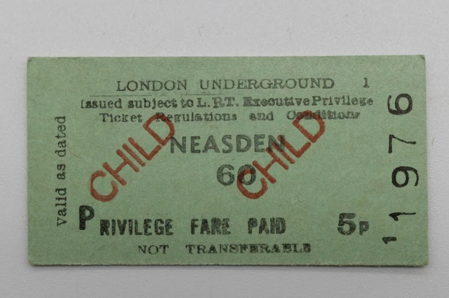LONDON UNDERGROUND RAILWAY Ticket Neasden 60 Child #1976 £3.00 ...