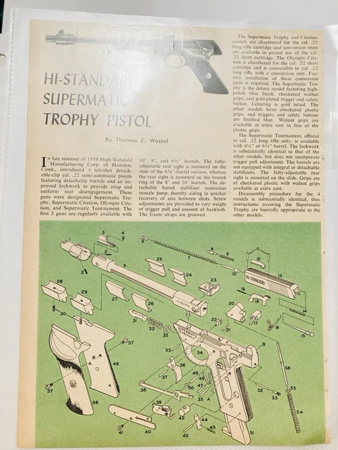 HI-STANDARD SUPERMATIC TROPHY Pistol Takedown Exploded View Legend 1960 ...