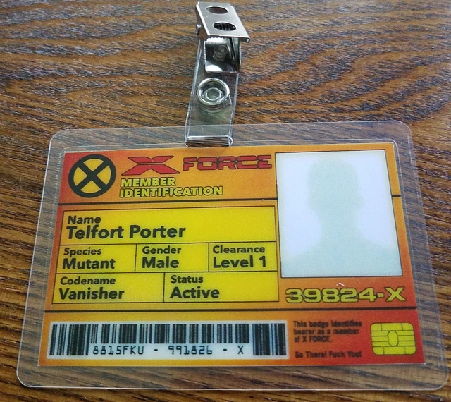 DEADPOOL 2' ID Badge-X-Force Vanisher Telfort Porter Cosplay Prop ...