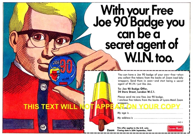 JOE 90 LYONS Maid Zoom Lolly Ice Confectionery New A5 Display Card ...
