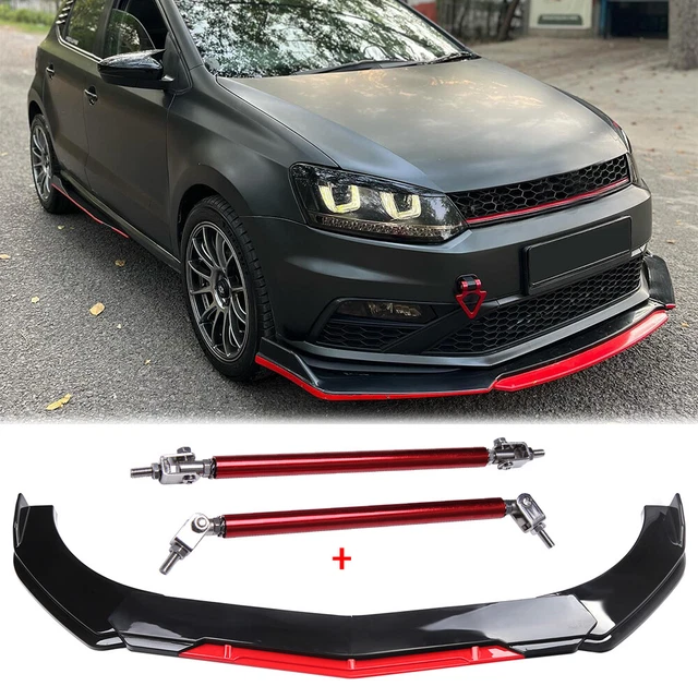 FRONT BUMPER RED Lip Spoiler Splitter +Strut Rods For VW Volkswagen ...