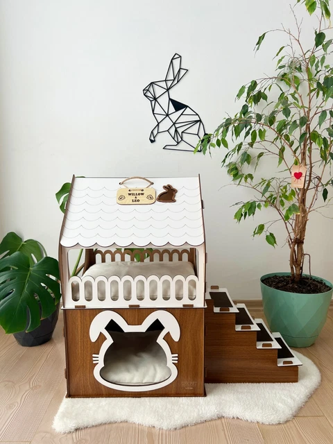WOODEN RABBIT HOUSE, two storey rabbit house, for two rabbits, rabbit ...