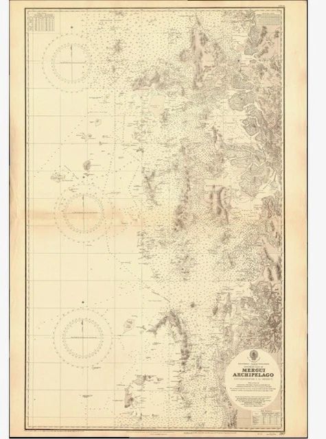 VINTAGE ADMIRALTY CHART. No.216a. TENASSERIM COAST, INDIA. 1938 Edition ...