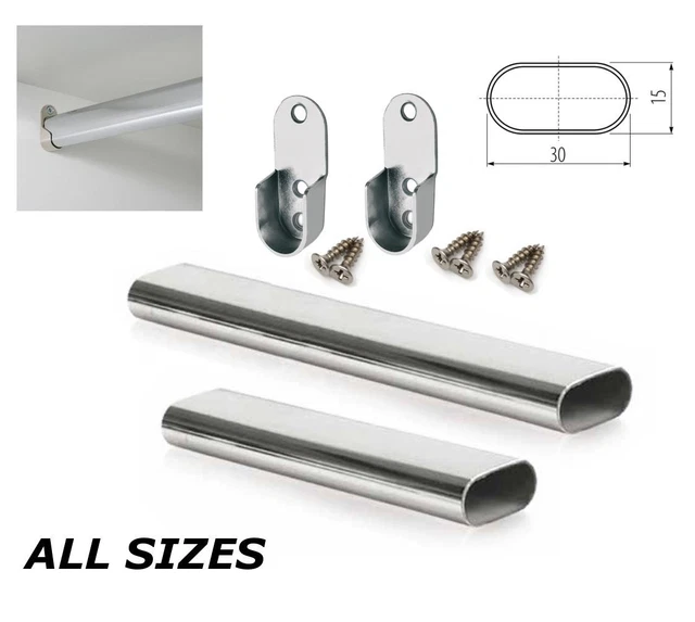PREMIUM WARDROBE RAIL Oval Chrome Hanging Rail up to 3m Free End ...
