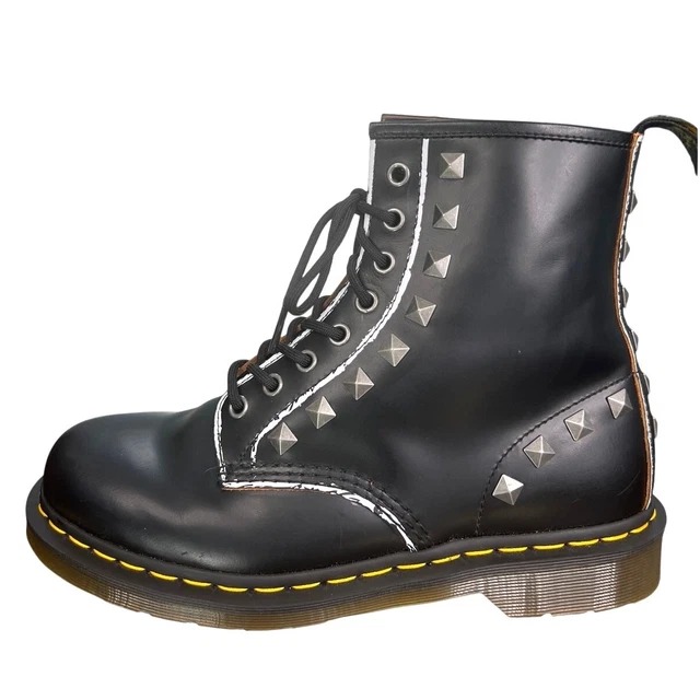 DR. MARTENS UNISEX 1460 Stud 8 Eye Black Leather Combat Boots Size M 9 ...