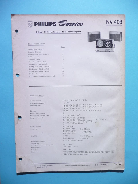 SERVICE MANUEL D'INSTRUCTIONS pour Philips N 4408, Original EUR 17,66 ...