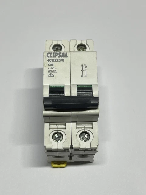 CLIPSAL 4CB MCB Circuit Breaker 4CB225/6 C25A 2P 415V AC 25A 2 Pole C ...