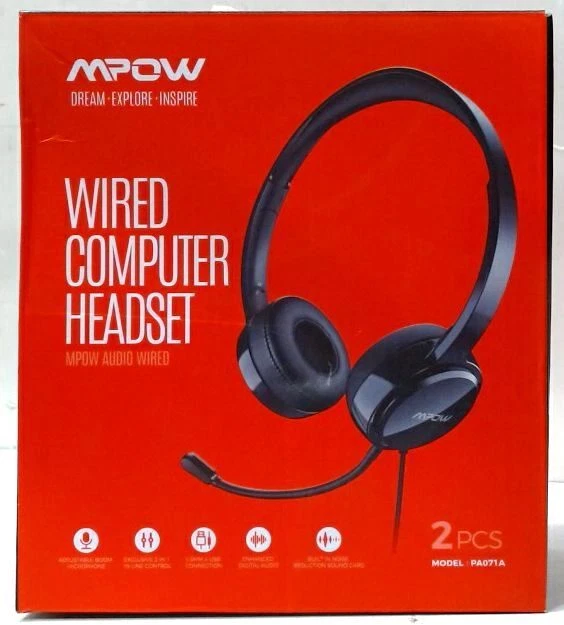 NEW MPOW MPBH132AB Wired USB / 3.5mm Computer Headset, 2 Pack, Black ...