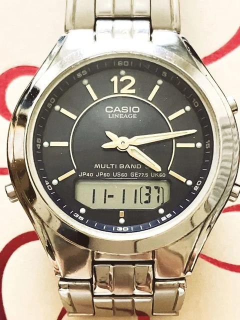 CASIO LINEAGE WAVE Ceptor Solar Radio Watch Silver 37mm Analog Digital ...