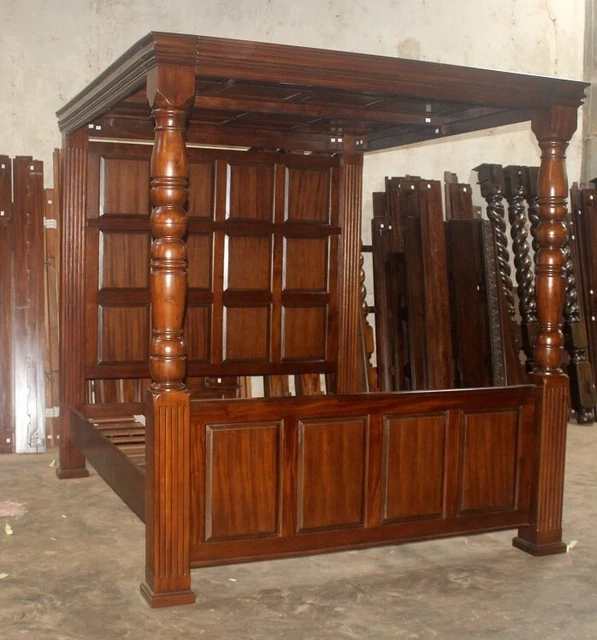 SUPER-KING SIZE SOLID Roof Four Poster Bed In Antique Walnut £2,195.00 - PicClick UK