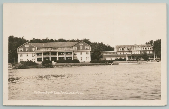 ONEKAMA MICHIGAN~PORTAGE POINT Inn~Resort Hotel Waterfront View~1930s ...