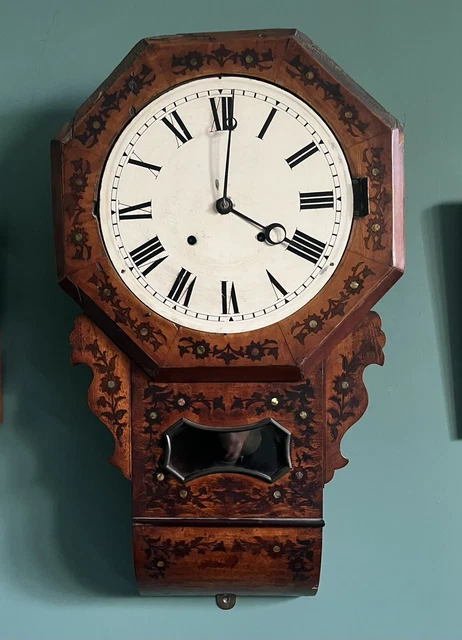 ANTIQUE AMERICAN DROP Dial Wall Clock - Loads of Character and Working ...
