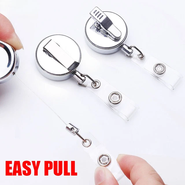 RETRACTABLE EASY PULL Chain Reel ID Card Badge Keychain Holder Recoil ...