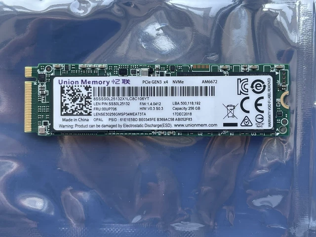 LENOVO UNION MEMORY 256GB TLC PCIe 3.0 x4 M.2 NVMe 2280 SSD Gen3 x 4 ...