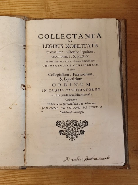 GENEALOGIA COLLECTANEA DE Legibus Nobilitatis Nobiltà Milano Giovanni ...