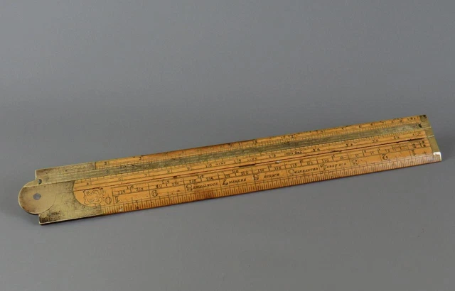 ANTIQUE SMALLWOOD BIRMINGHAM Boxwood & Brass 24" Folding Ruler Slide ...