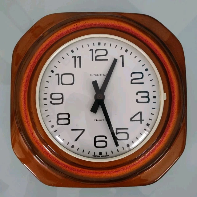 MID CENTURY 70'S Spectrum Quartz Clock - Orange/Brown lava Glaze ...