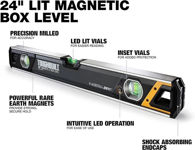 TOUGHBUILT ALUMINUM 24-IN 3 Vial Magnetic Box Beam Level $40.00 - PicClick