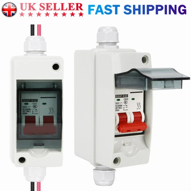 SOLAR DC CIRCUIT Breaker Box 2 Pole DC12-400V 15-60A Isolator Switch Box IP65 £16.69 - PicClick UK