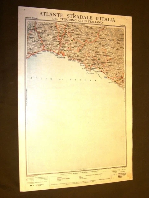 MAP OR MAP of Genoa Chiavari Voltri Nervi Touring Club Italian 1922 £19 ...
