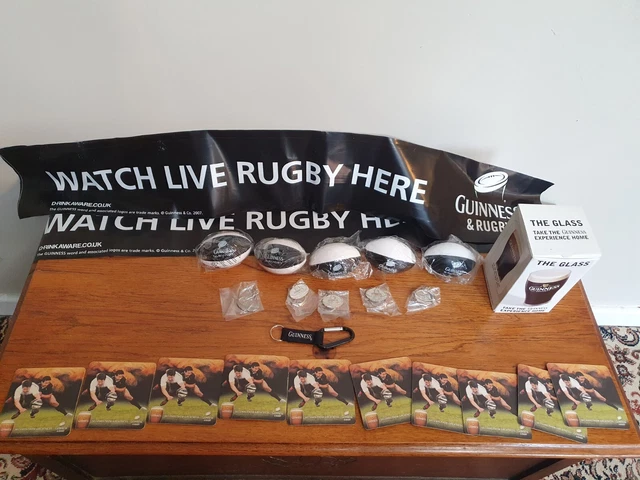 GUINNESS RUGBY COLLECTIBLES Set Glass Mats key rings rugby balls banners £10.99 - PicClick UK