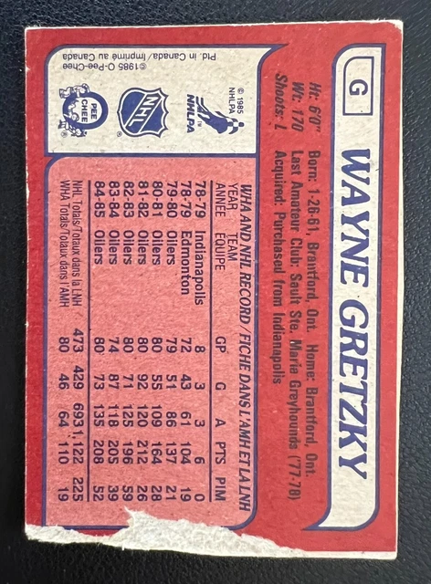 RARE WAYNE GRETZKY *Box Bottom* from 1985-86 O-Pee-Chee #G - Poor Condition $27.99 - PicClick CA