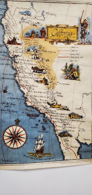 VINTAGE ILLUSTRATED MAP Of Early California History By George Otto ...