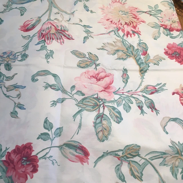 LAURA ASHLEY ROSALIND Floral White Pink Turquoise 18x84” Window Valance ...