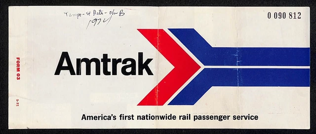 AMTRAK &AMERICA'S FIRST Nationwide Rail.." Ticket Receipt 1974 ...
