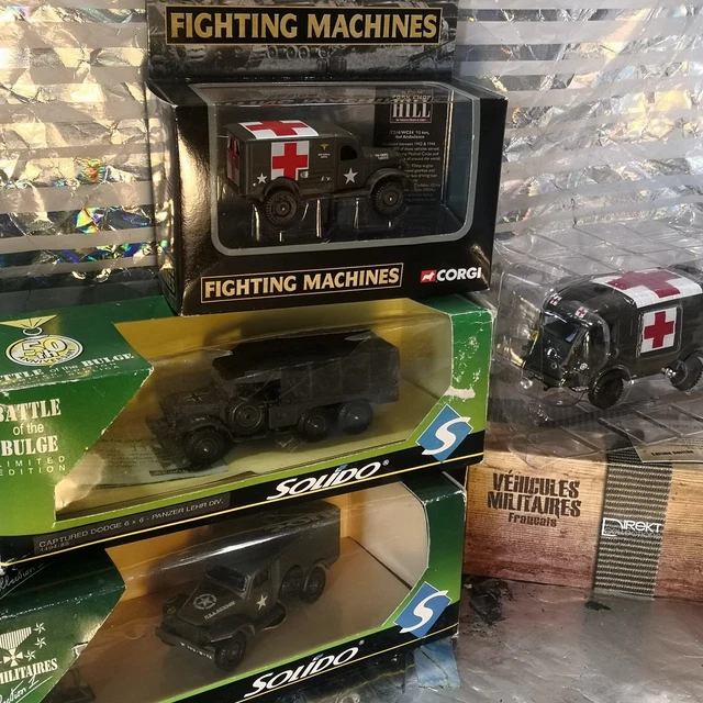 4 MILITARY VEHICLES Solido Dodge Panzer Renault Corgi Jeep Ambulance £ ...