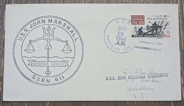 1964 USS PROTEUS (As 19) , Uss John Marshall (Ssb(N)-611) Naval Cover ...