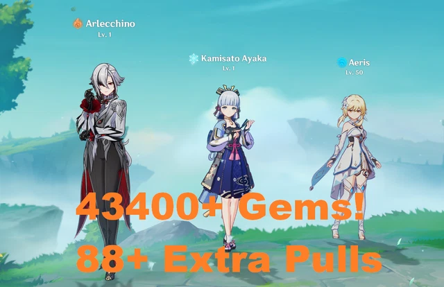 GENSHIN IMPACT ARLECCHINO, Ayaka [America] 43400+ Gems, 88+ Fate AR51 £ ...