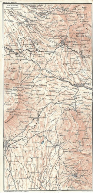 CARTA GEOGRAFICA ANTICA PALESTRINA VELLETRI CORI Roma TCI 1924 Old ...