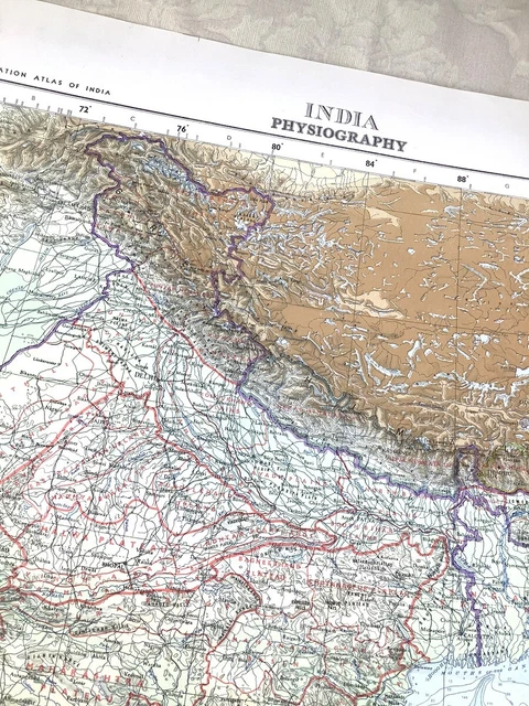 1972 LARGE VINTAGE Map of India Indian Physical Geography Rare ...