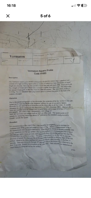 SQUARE RESISTANCE PROBE For Testing Electrostatic Surfaces. EN100 105 ...