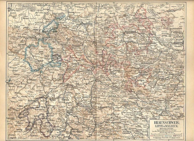 ANTIQUE MAP BRAUNSCHWEIG LIPPE WALDECK Germany 1890 Old antique map £14 ...