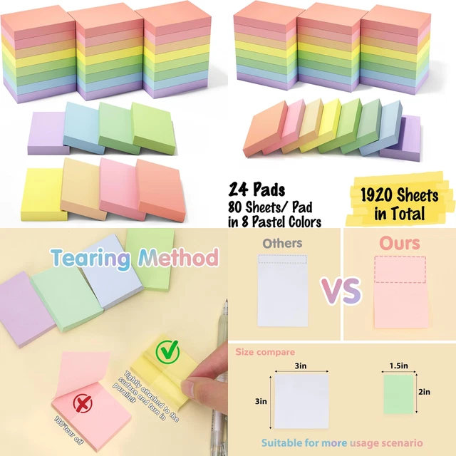 POST IT NOTES, Small Post It Notes, 1.5X2 Inches 24 Pack Light Colors ...