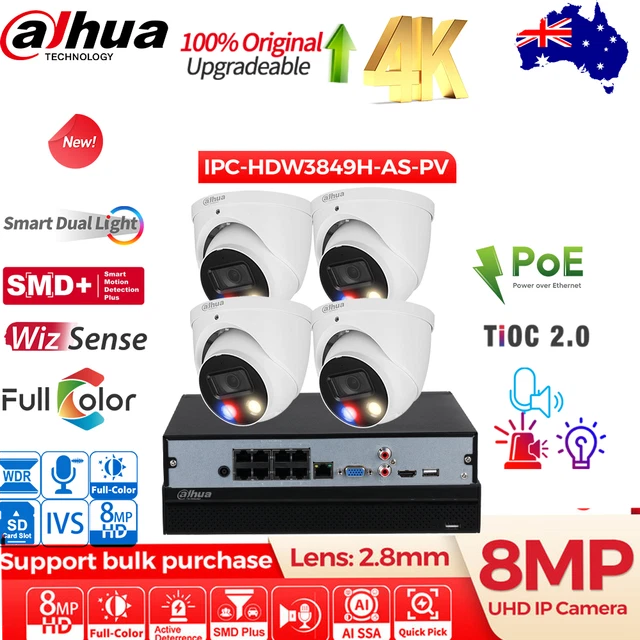 DAHUA 8CH 8MP 4K AI POE Security Camera System NVR 8MP FullColor IP ...