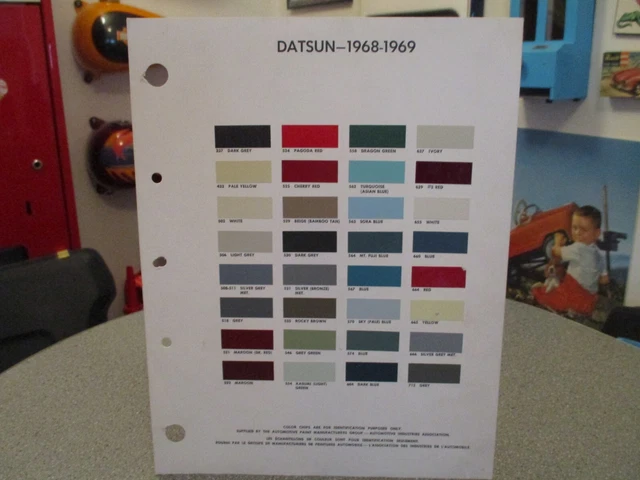 PAINT COLOR REFERENCE Sample Paint Chips Datsun 1968/1969 Colors $16.00 ...