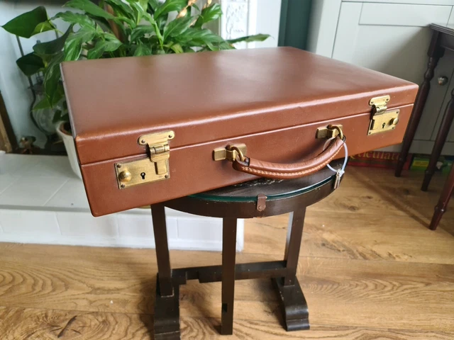 CHENEY ENGLAND LEATHER Briefcase Suitcas Vintage Antiqu Tan Brown with ...