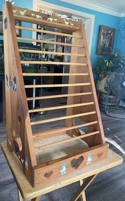 MAGAZINE NEWSPAPER RACK Holder Solid Wood Vertical Hanging 24” MCM ...